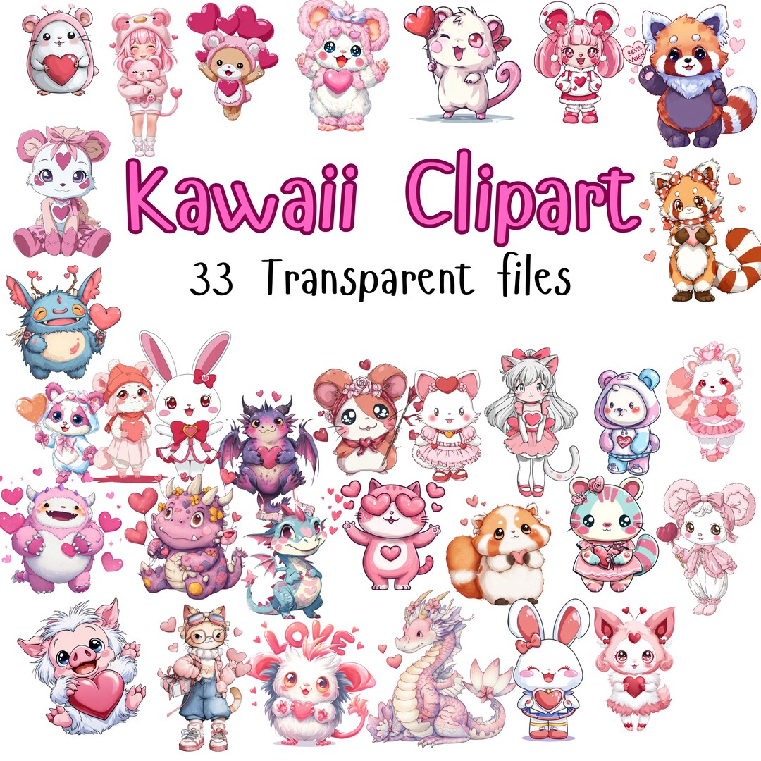 Kawaii Valentines Clipart Bundle, Anime PNG (digital Download - Etsy