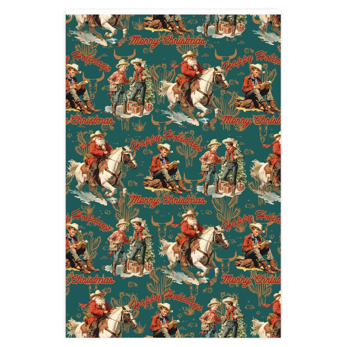 Cowboy Wrapping Paper - Christmas Gift Wrap, Western Gifts, Cowboy Gift ...