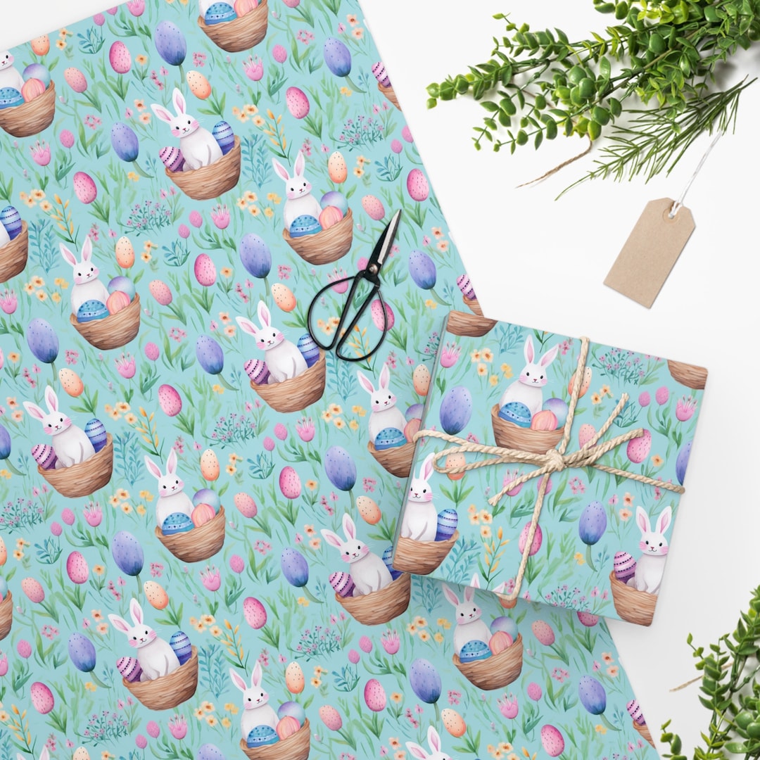 Cute Easter Wrapping Paper, Easter Bunny, Easter Basket, Easter Egg ...