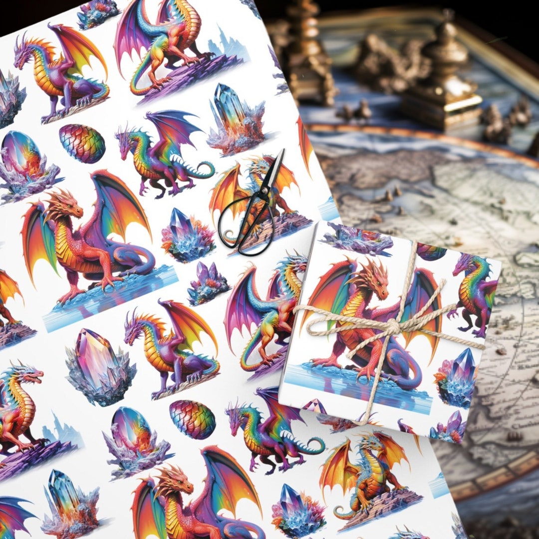 Dragon Wrapping Paper - Dragon Gift Wrap, Dragon Gifts, Dragon Birthday ...