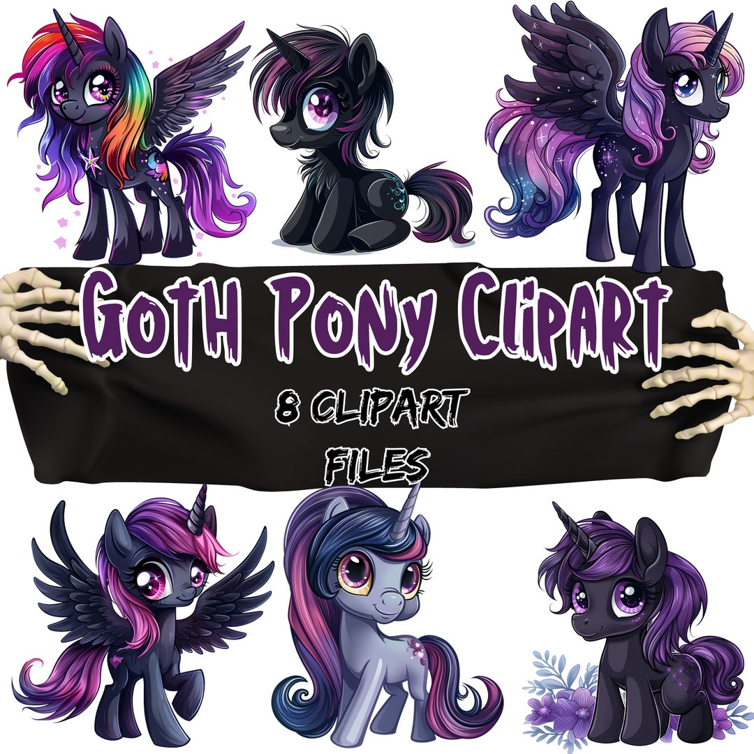 Halloween Gothic Pony Clipart PNG Bundle, Transparent, Goth Little Pony ...
