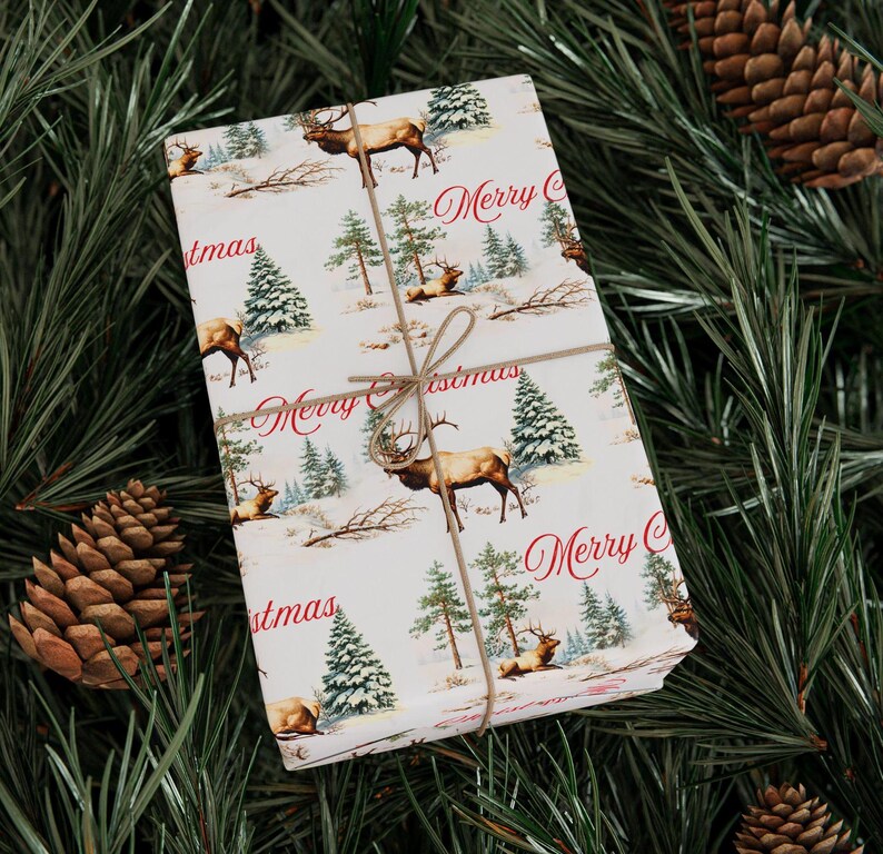 Bull Elk Christmas Wrapping Paper, Rustic Hunter Gift Wrap - Etsy