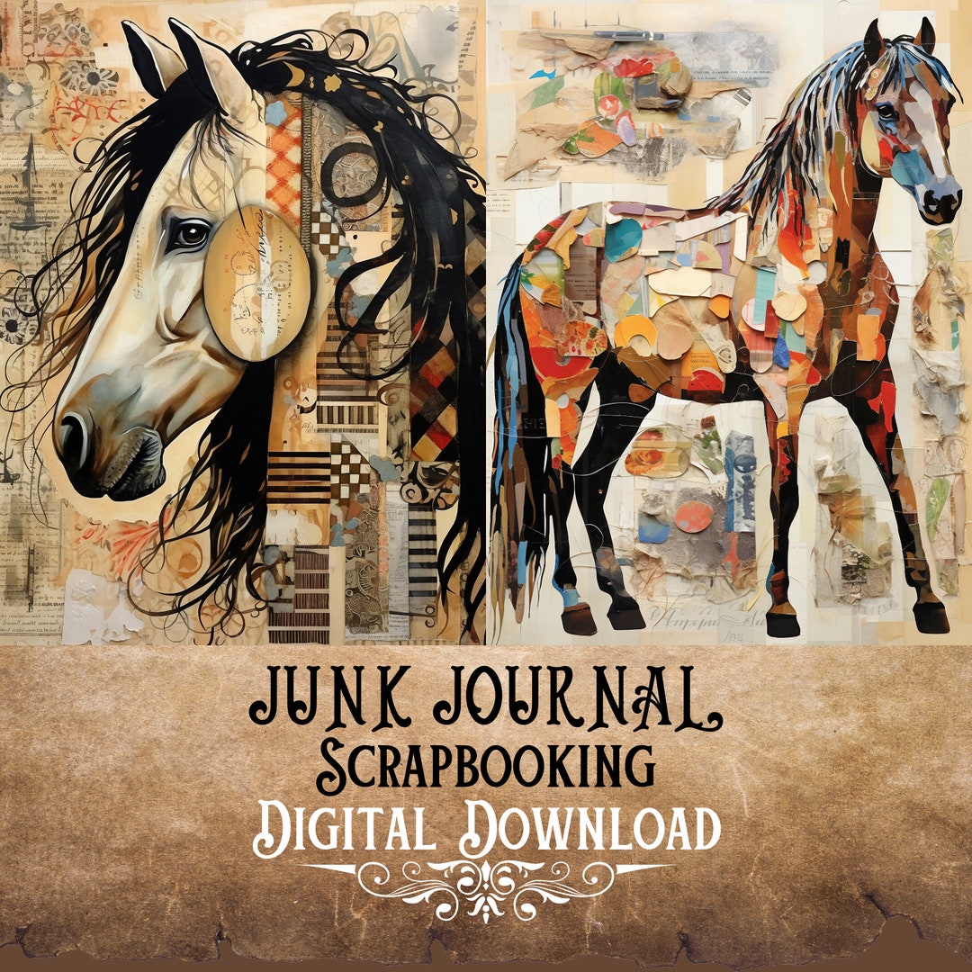 Horse Collage Art, Scrapbooking Paper, Ephemera (digital Download PNG ...