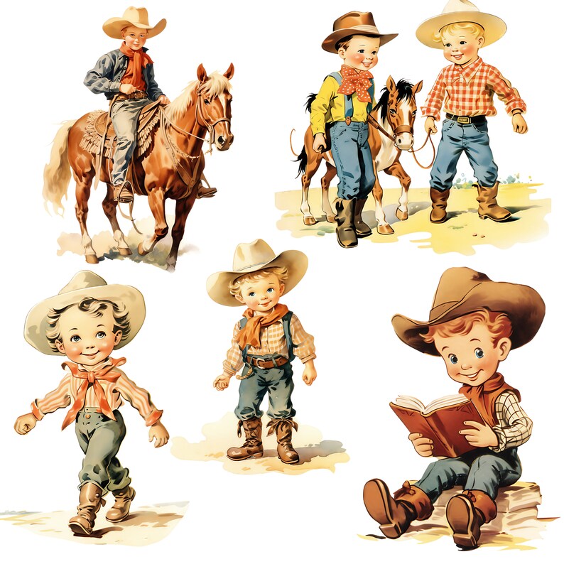 Vintage Cowboy Clipart Bundle PNG SVG Retro Cowboy Digital - Etsy