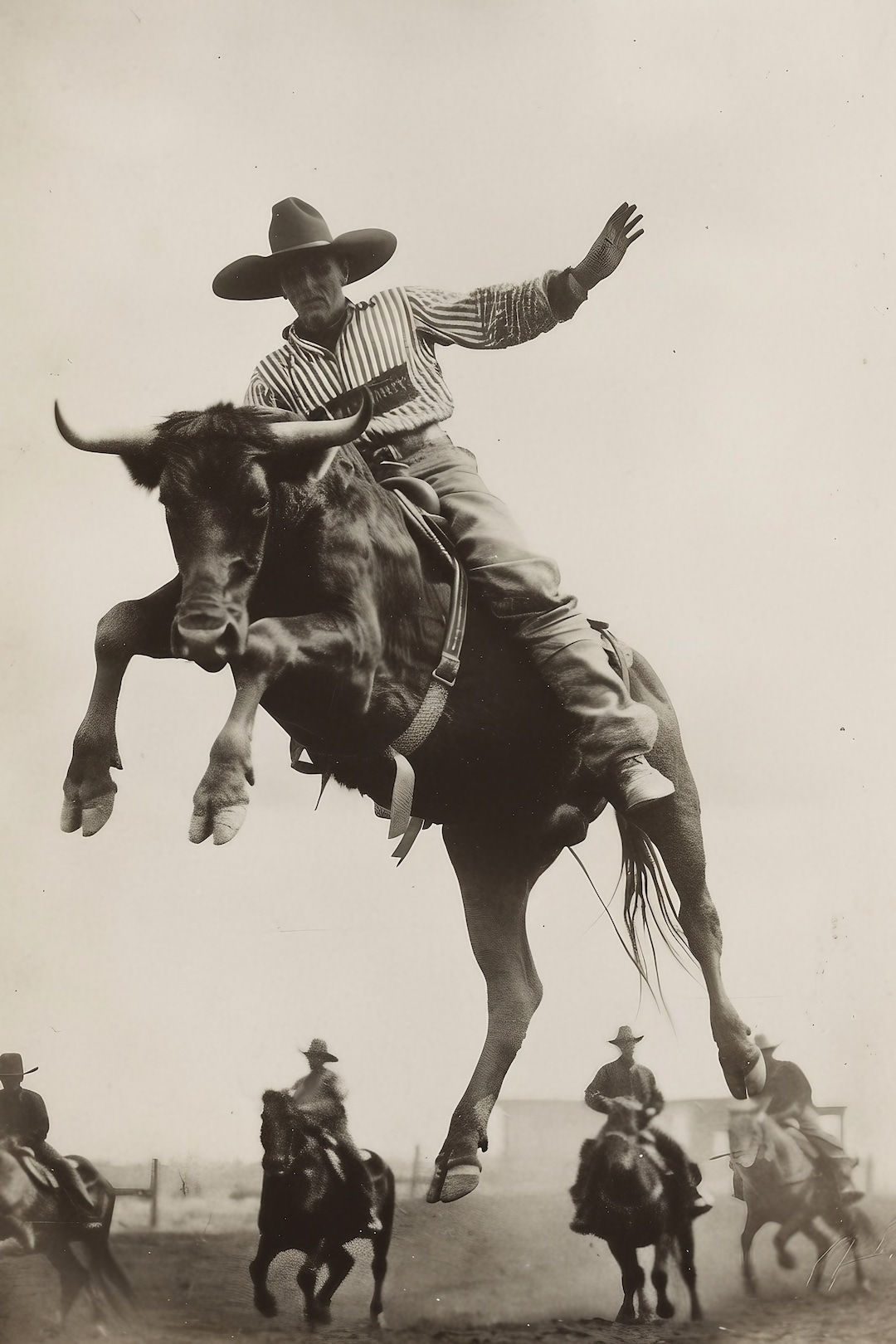 Vintage Cowboy Bull Riding Photo | Antique Western Print (digital ...
