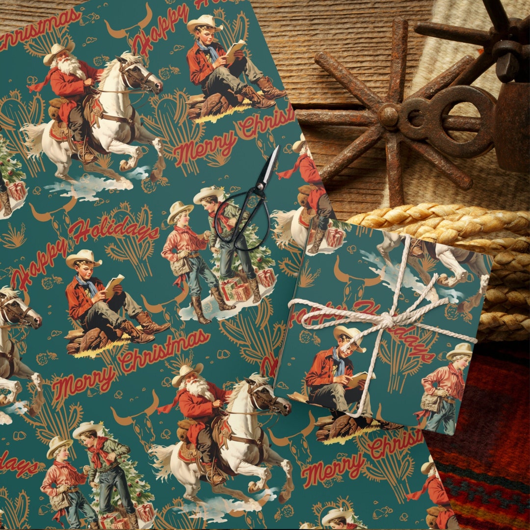 Cowboy Wrapping Paper - Christmas Gift Wrap, Western Gifts, Cowboy Gift ...