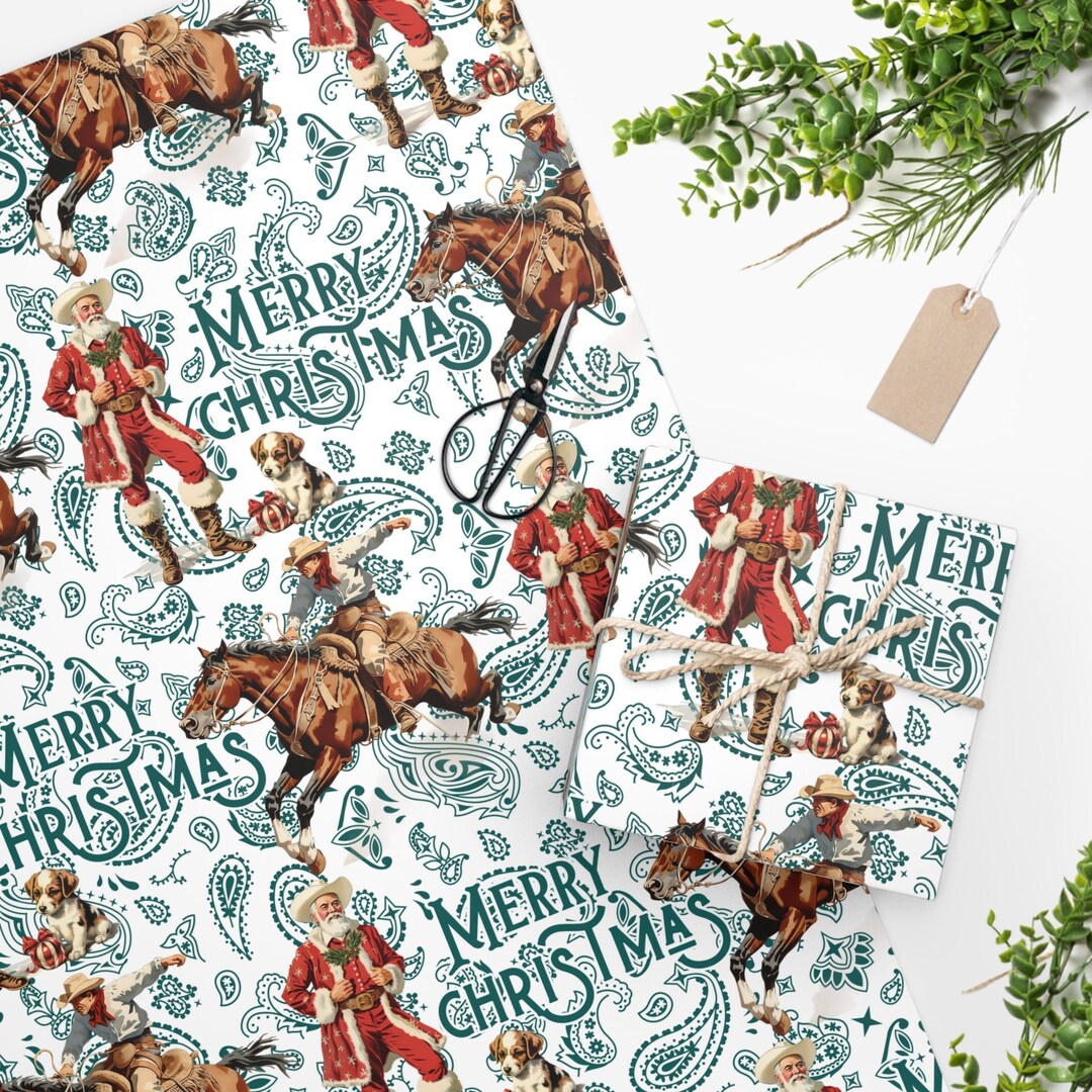 Cowboy Wrapping Paper - Christmas Gift Wrap, Western Gifts, Cowboy Gift ...