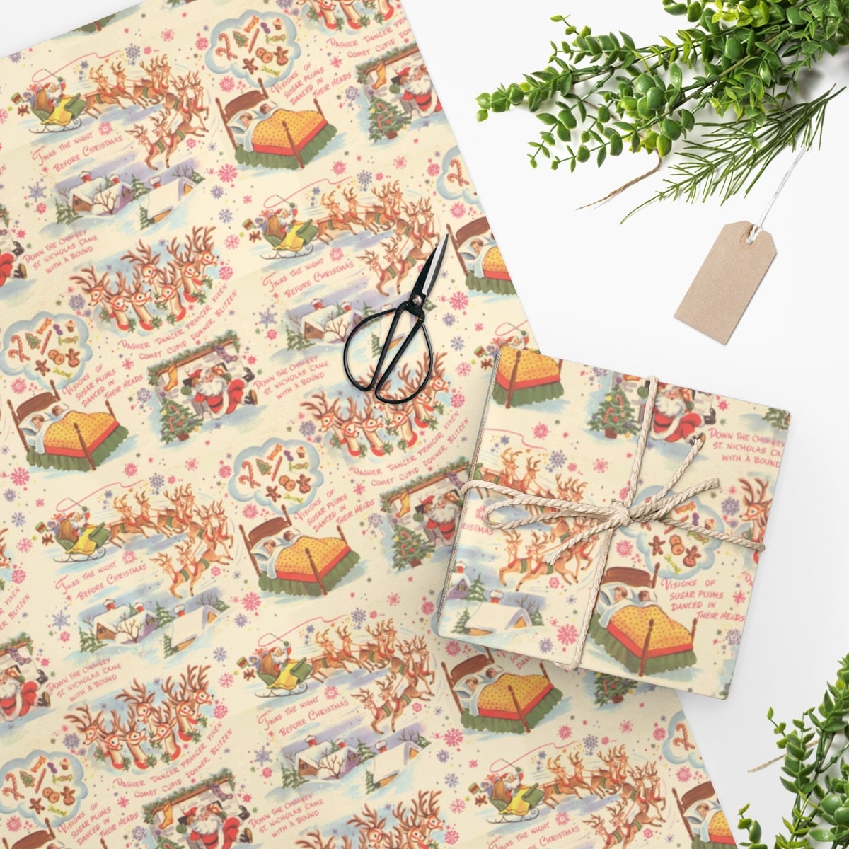 Vintage Christmas Wrapping Paper, Christmas Gift Wrap, Vintage Santa ...