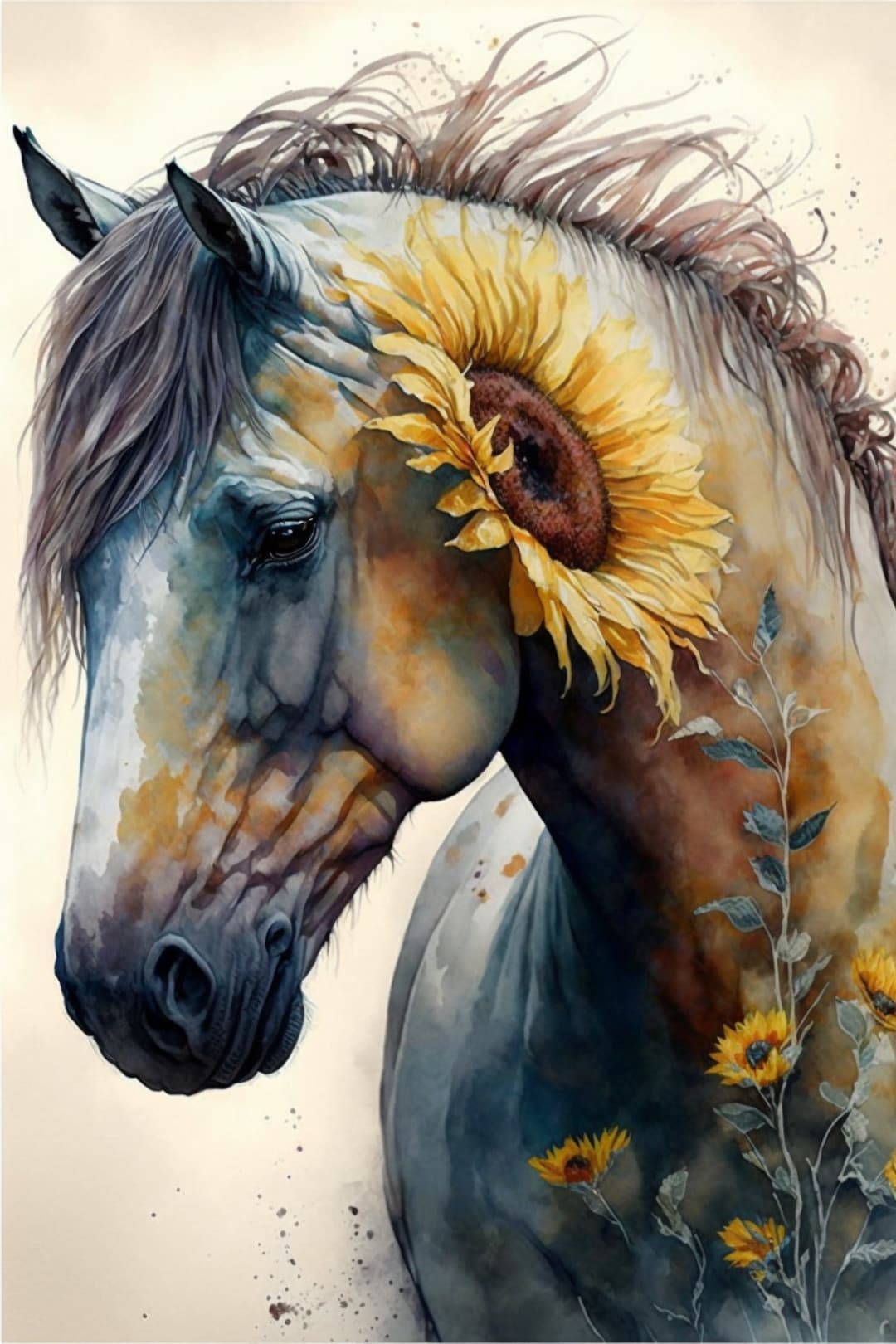 Sunflower Horse Watercolor Painting | Western Art (digital Download) - Etsy