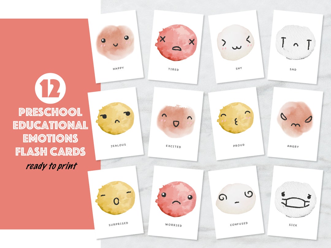 12 Emotions Flash Cards, How Do You Feel Today, Learn Feelings ...