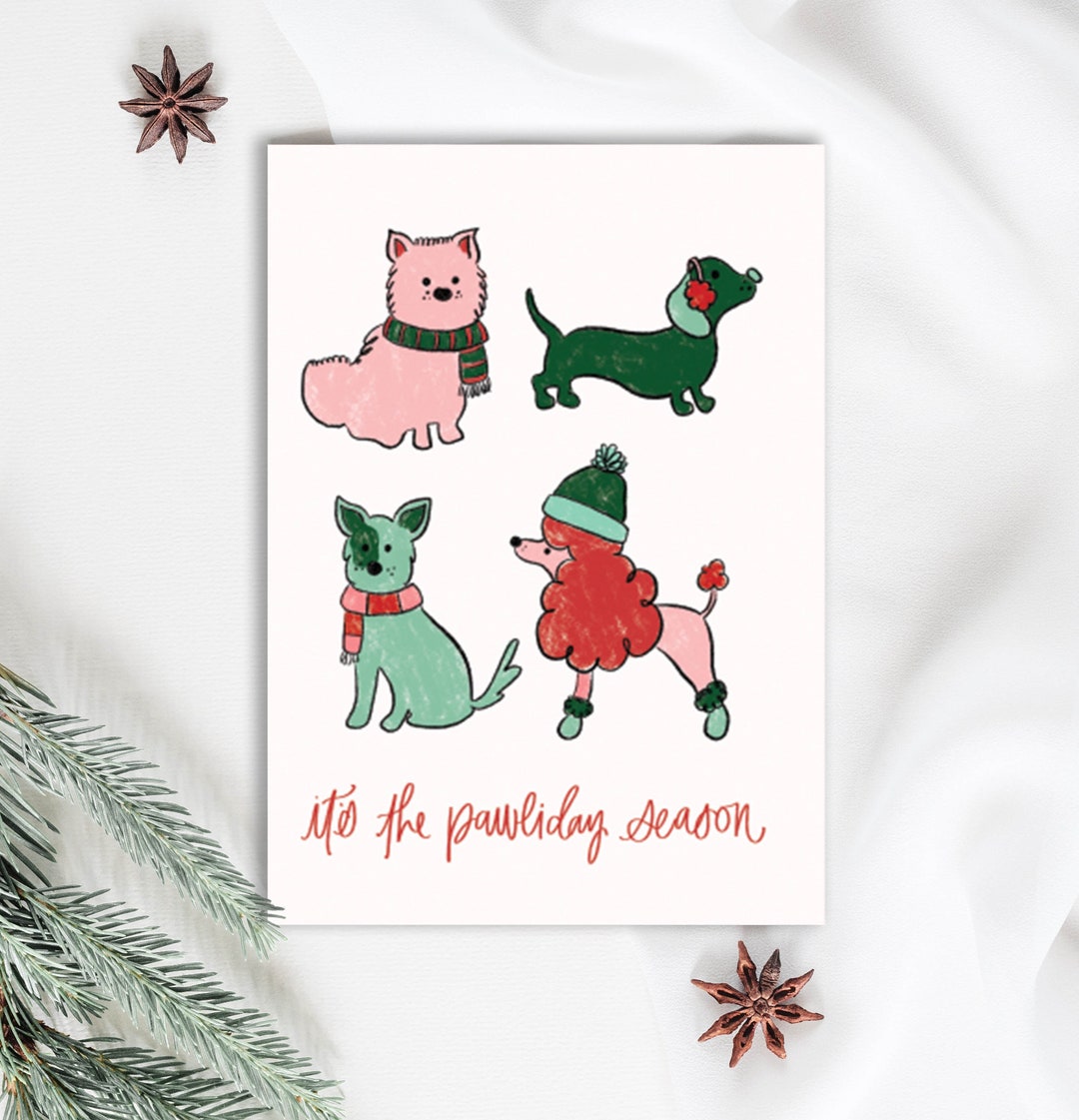 Pawliday Season Illustrated Dogs Holiday Card Set, Christmas ...