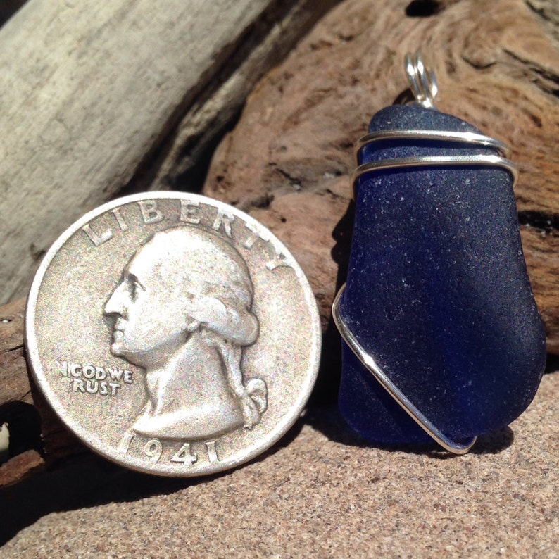 Deep Blue Genuine Sea Glass Handcrafted Silver Wire Wrapped | Etsy