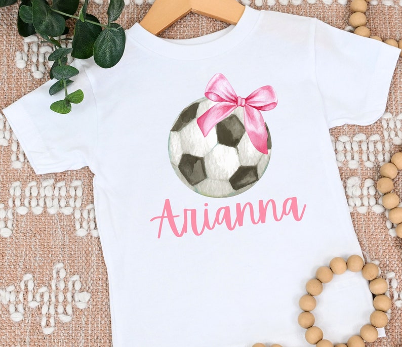 Custom Soccer Bow T-shirt, Girl Sports Shirt, Kids Soccer Outfit, Girly ...
