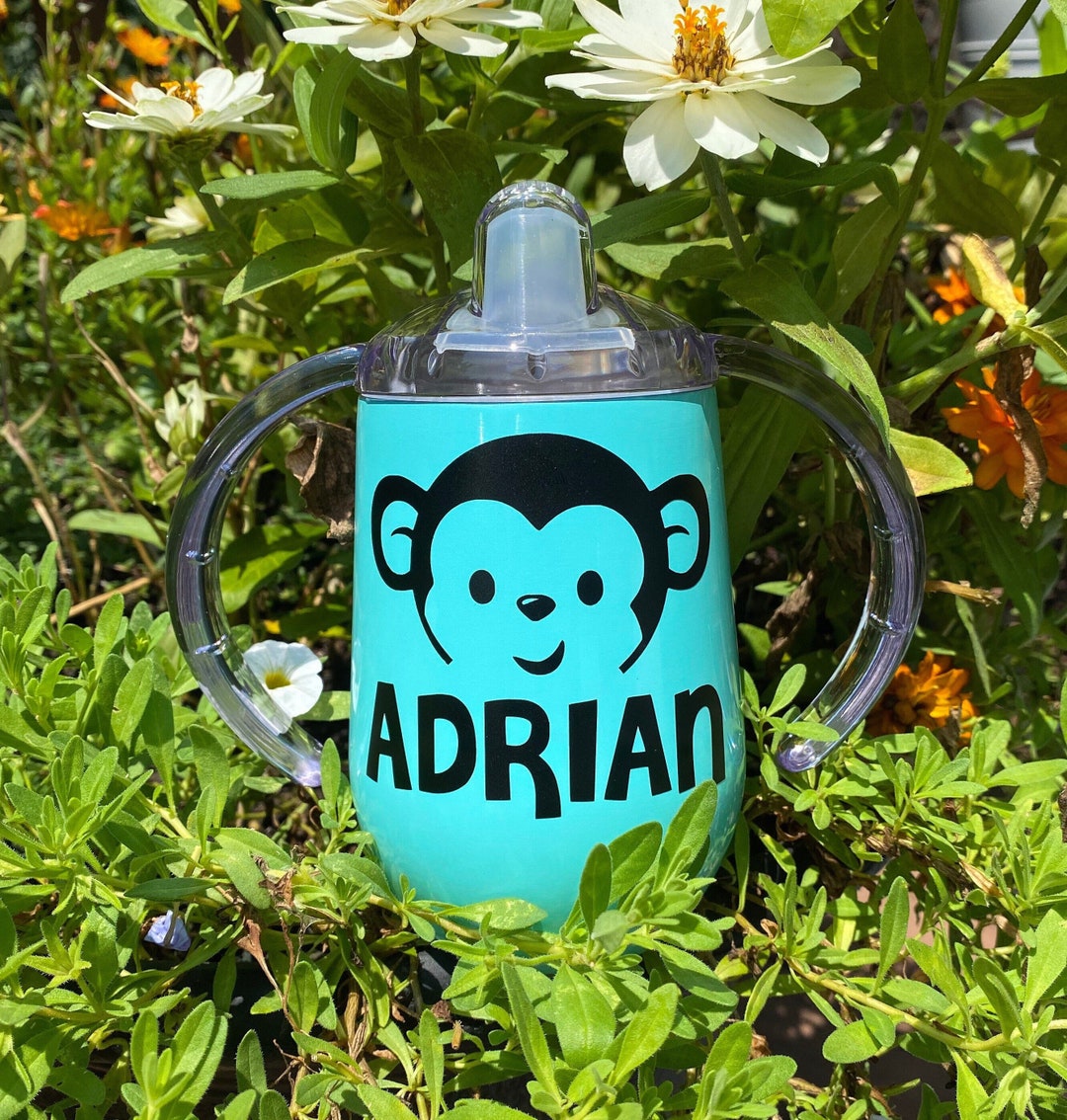 Monkey Sippy Cup Personalized With Name, Animal Stainless Steel Toddler ...