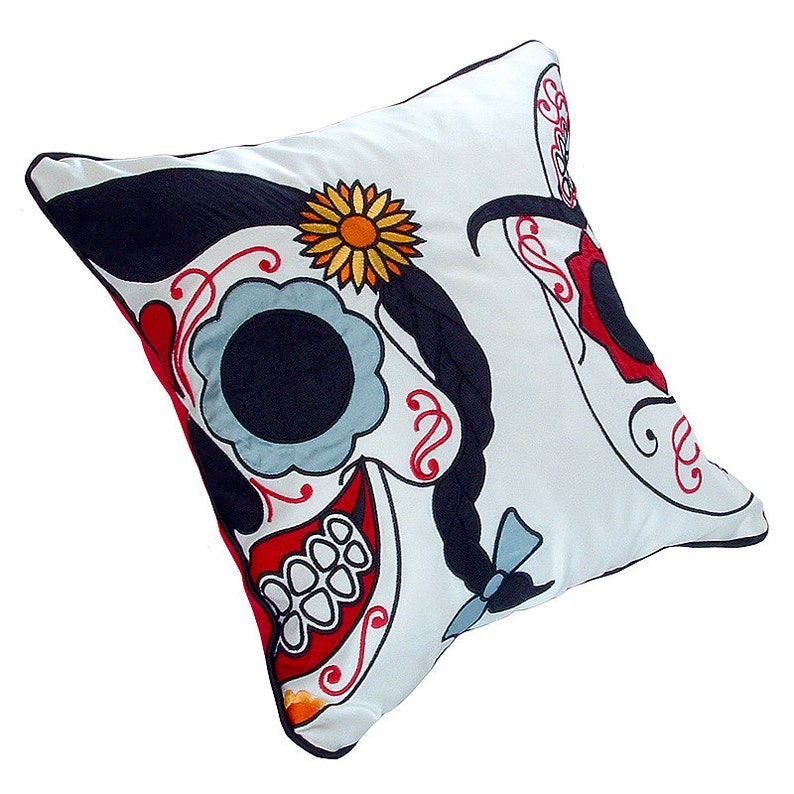 Embroidered Sugar Skull Cushion - Etsy UK