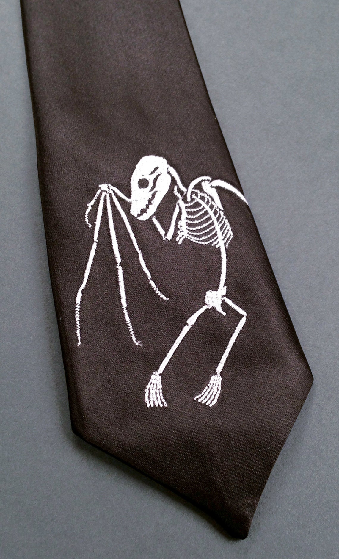 Embroidered Bat Skeleton Tie - Etsy