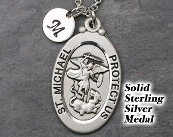 Saint St Michael Necklace Personalized Initial Charm - Etsy