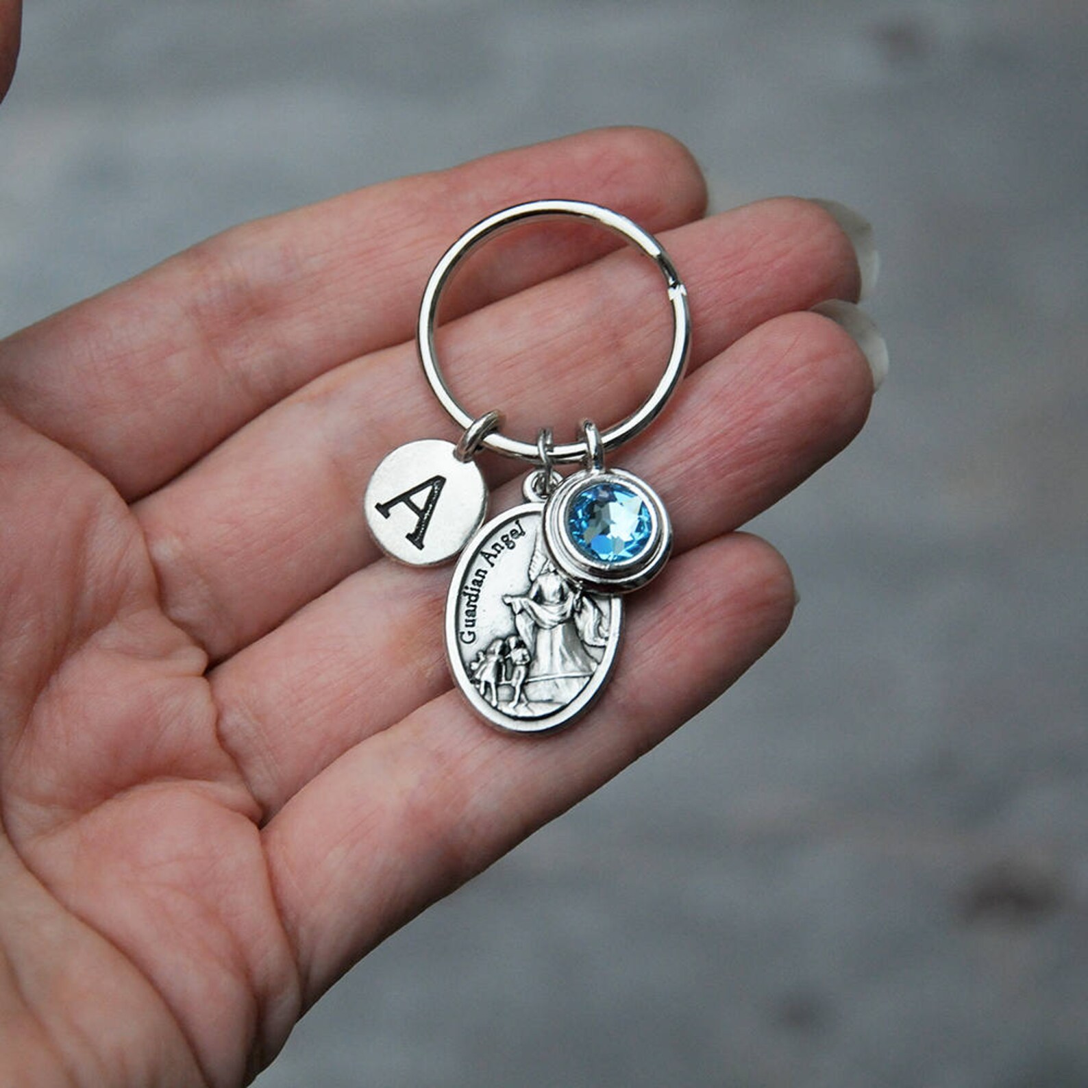 Guardian Angel Keychain Personalized Letter Crystal - Etsy