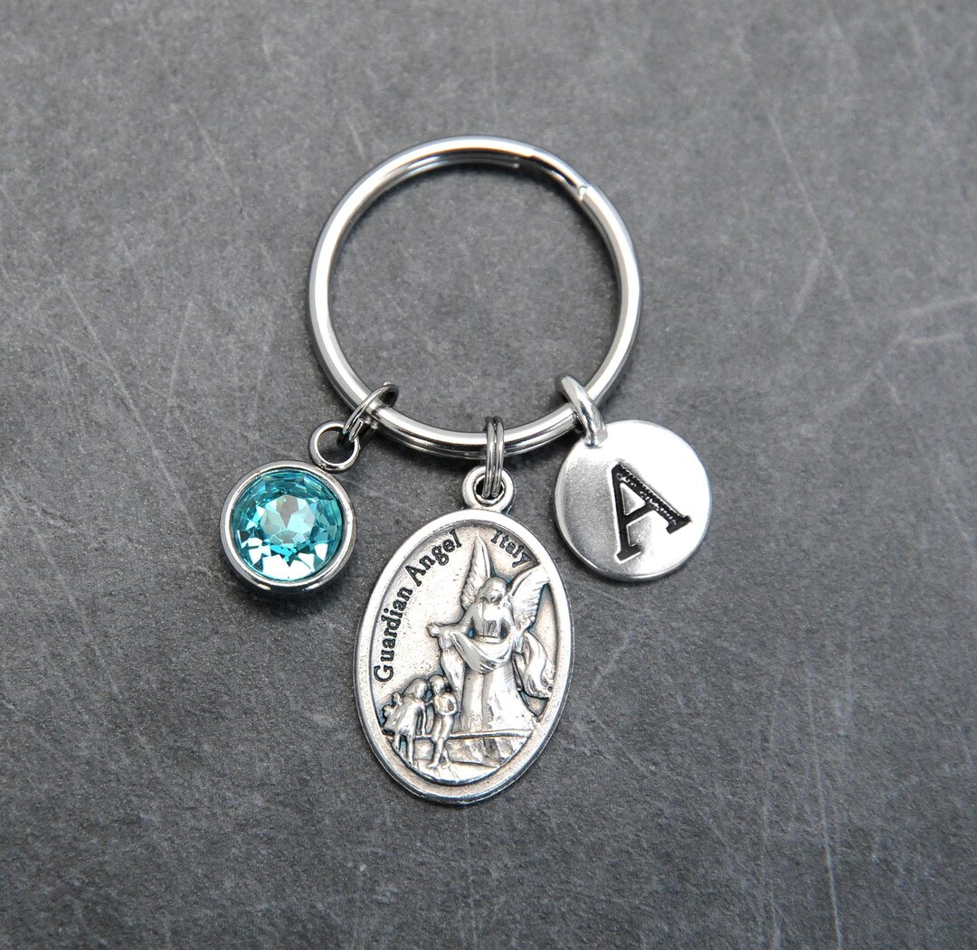 Guardian Angel Keychain - Personalized Letter - Crystal Birthstone ...