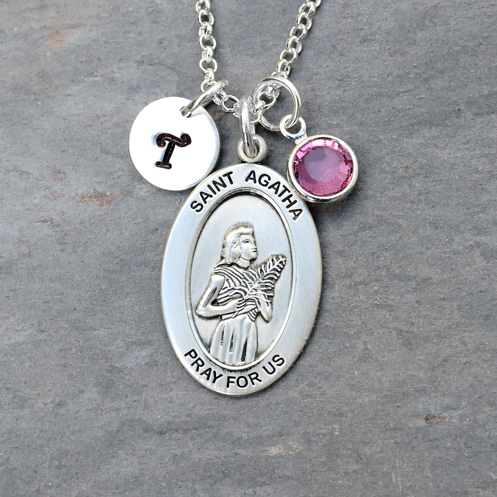 Saint St Agatha Necklace Sterling Silver Personalized | Etsy