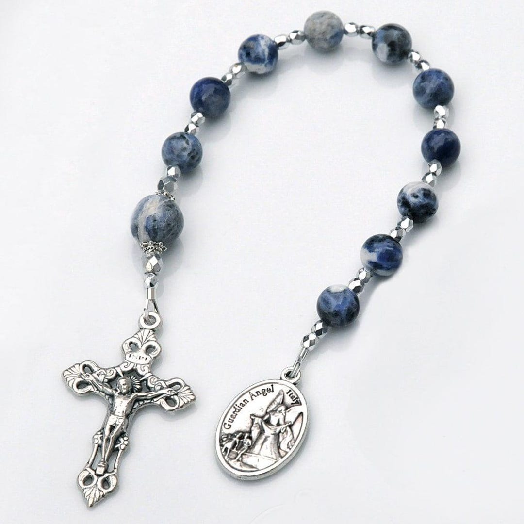 Personalized Baby Boy Baptism Chaplet: Blue Sodalite Rosary, Guardian ...