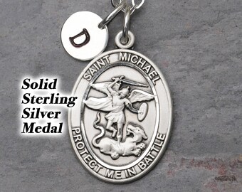 Saint St Michael Necklace Personalized Initial Charm - Etsy