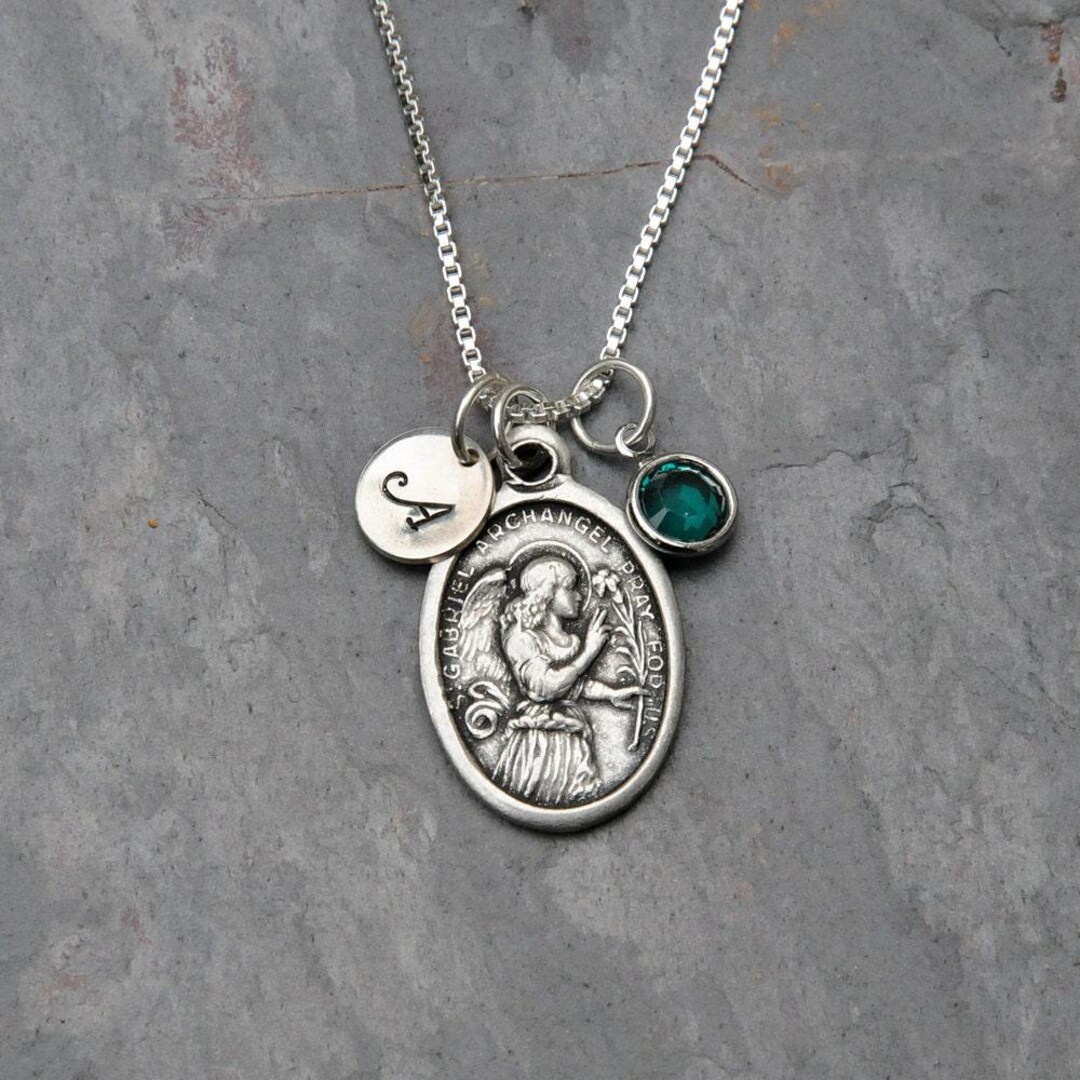 Archangel Gabriel Saint St Gabriel Necklace - Personalized Initial ...