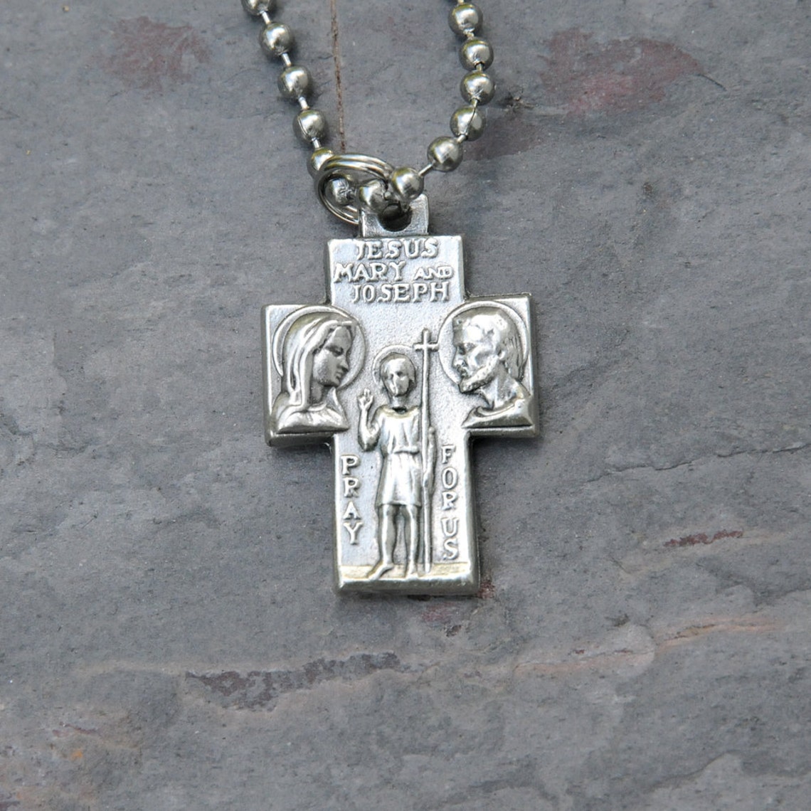 Saint St Christopher Holy Family Cross Necklace Stainless - Etsy