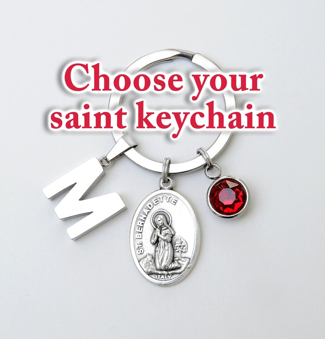 Choose Your Catholic Saint Keychain - Personalized Letter - Crystal ...
