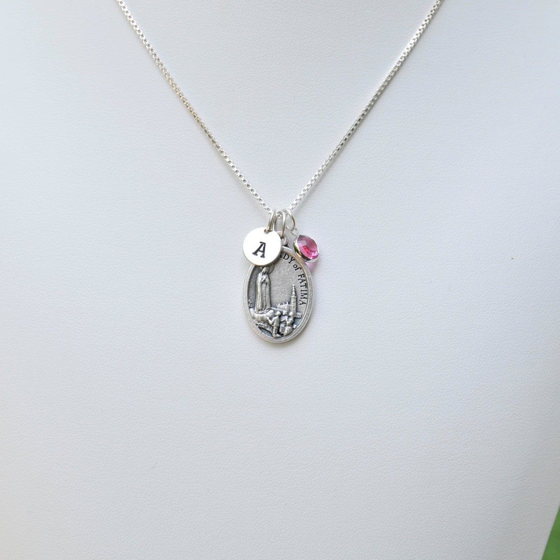 Our Lady of Fatima Necklace Personalized Initial Charm | Etsy