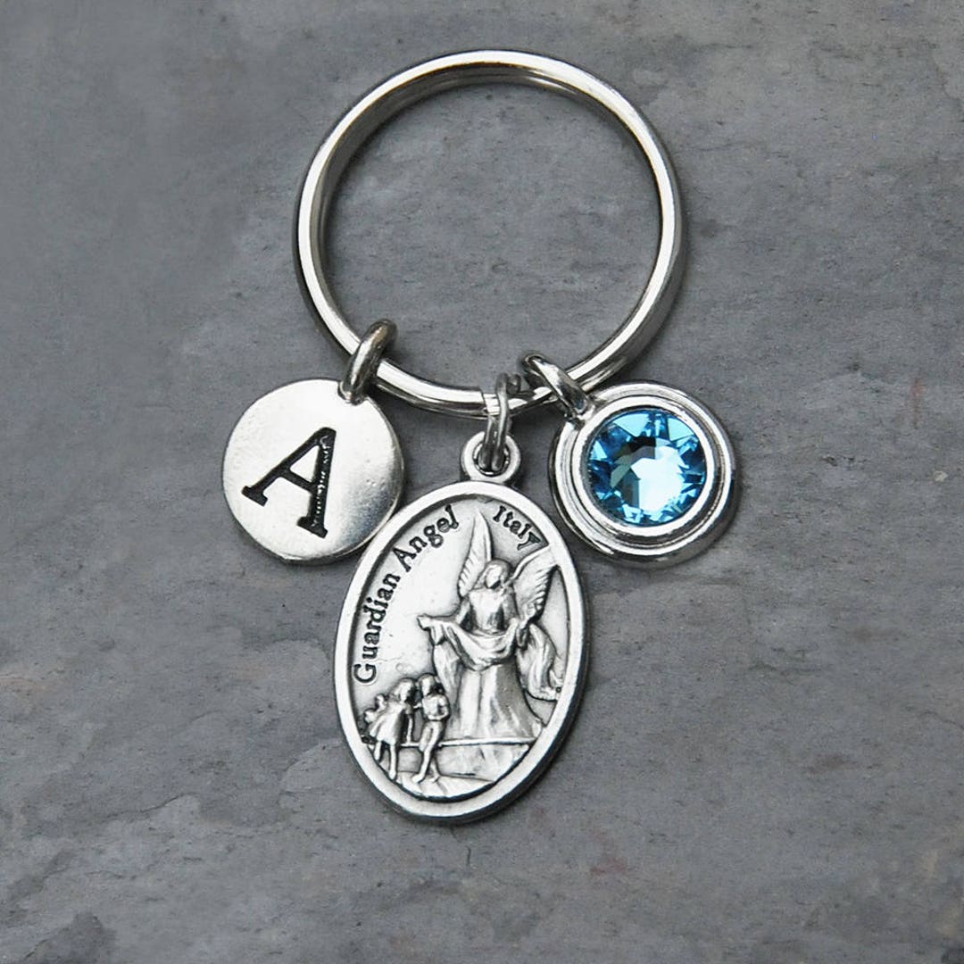 Guardian Angel Keychain Personalized Letter Crystal Birthstone Key ...