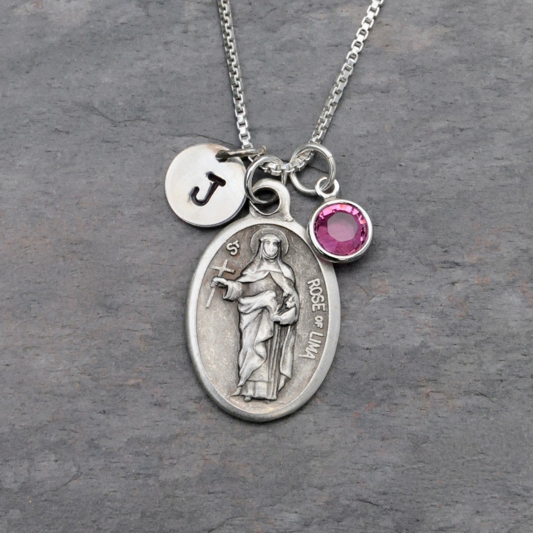 Rose of Lima Necklace Personalized crystal Birthstone or Pearl Patron ...