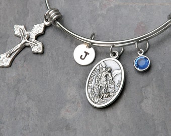Saint St Michael Necklace Personalized Initial Charm - Etsy