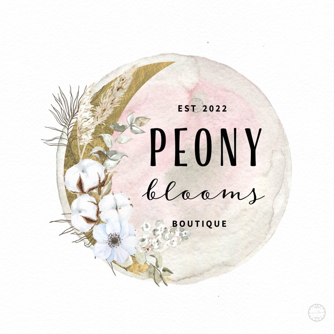 Premade Logo Boho Floral Logo Design Boho Moon Flowers Logo - Etsy