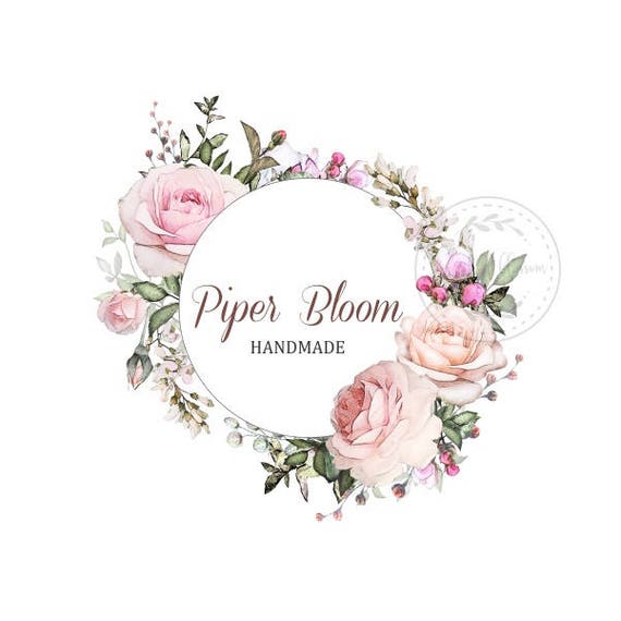 Premade Logo Roses Flowers Floral Pink Rustic Watercolor Wreath Custom ...