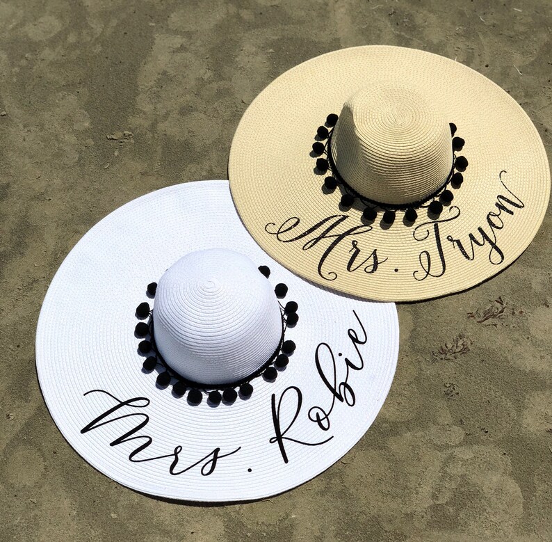 Custom Mrs Hat Sequin Sun Hat Bride Hat Pom Beach Hat - Etsy