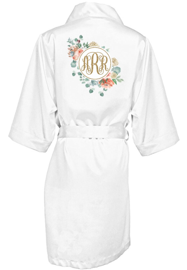 Bride Robe Wedding Day Robe Floral Monogram Robe Glitter - Etsy