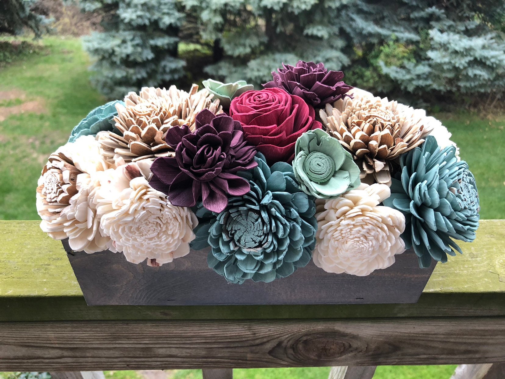 CUSTOM Large Handmade Wood Flower Arrangement Centerpiece | Etsy