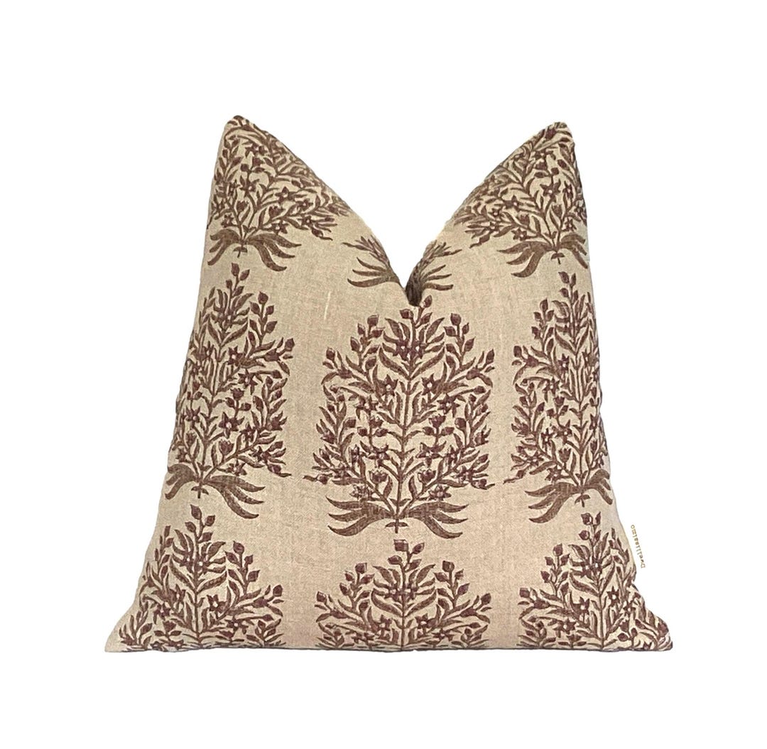 Ochre Floral Block Print Linen Pillow Cover - Extra Long Lumbar - Etsy