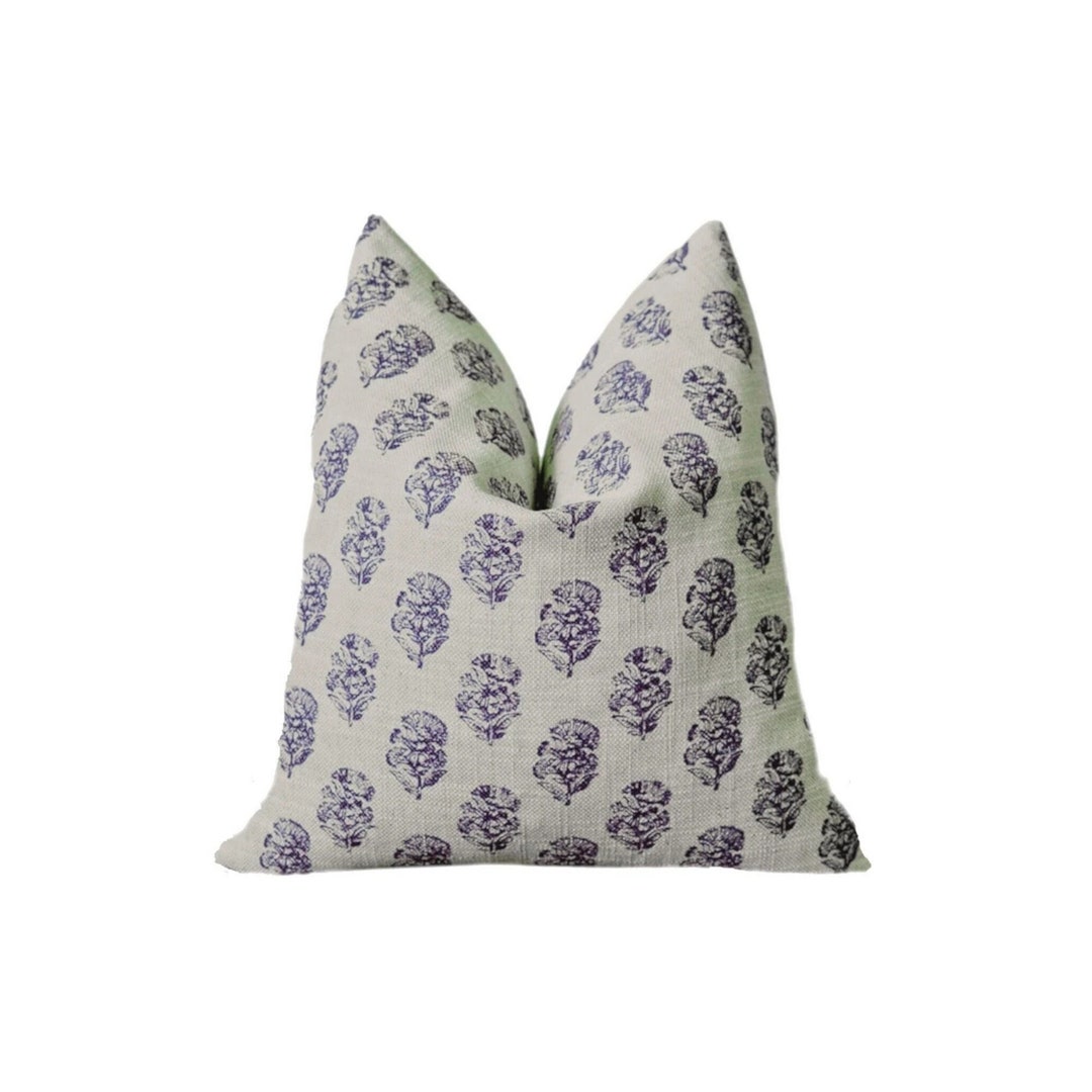 Verona | Blue and Cream Block Print Pillow Cover, Blue Block Print ...