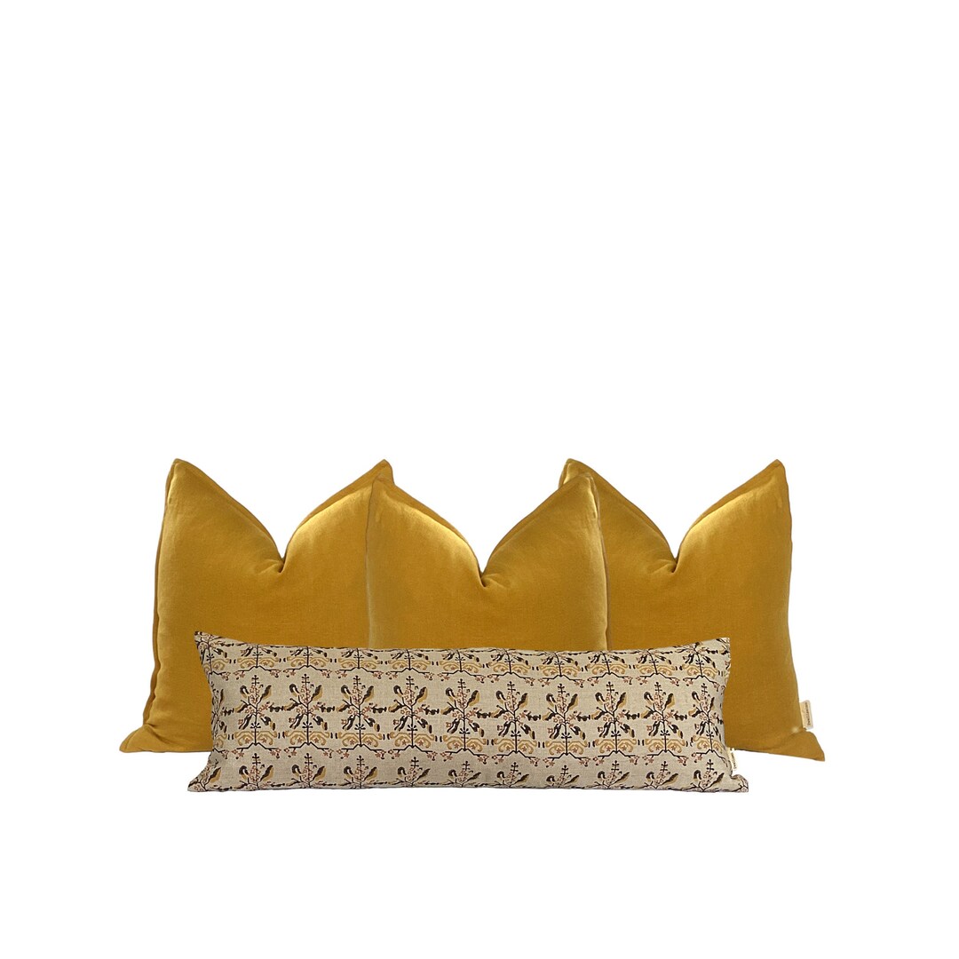 LUNA || 14x40 Long Lumbar, Tan Mustard White Black Floral Extra Long ...