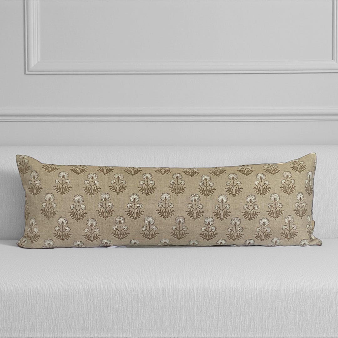 Neutral Floral Block Print Lumbar Pillow Cover - 14x40 Extra Long - Etsy