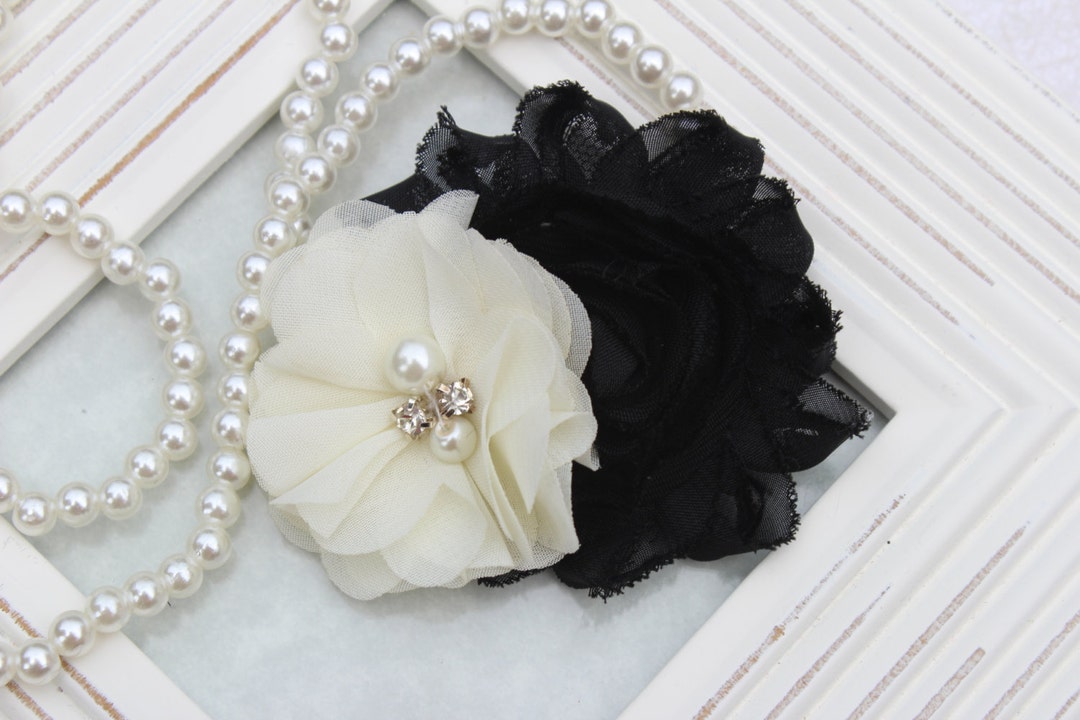 Black Hair Clips, Black and Ivory Hair Clips, Girls Black Hair Bows ...