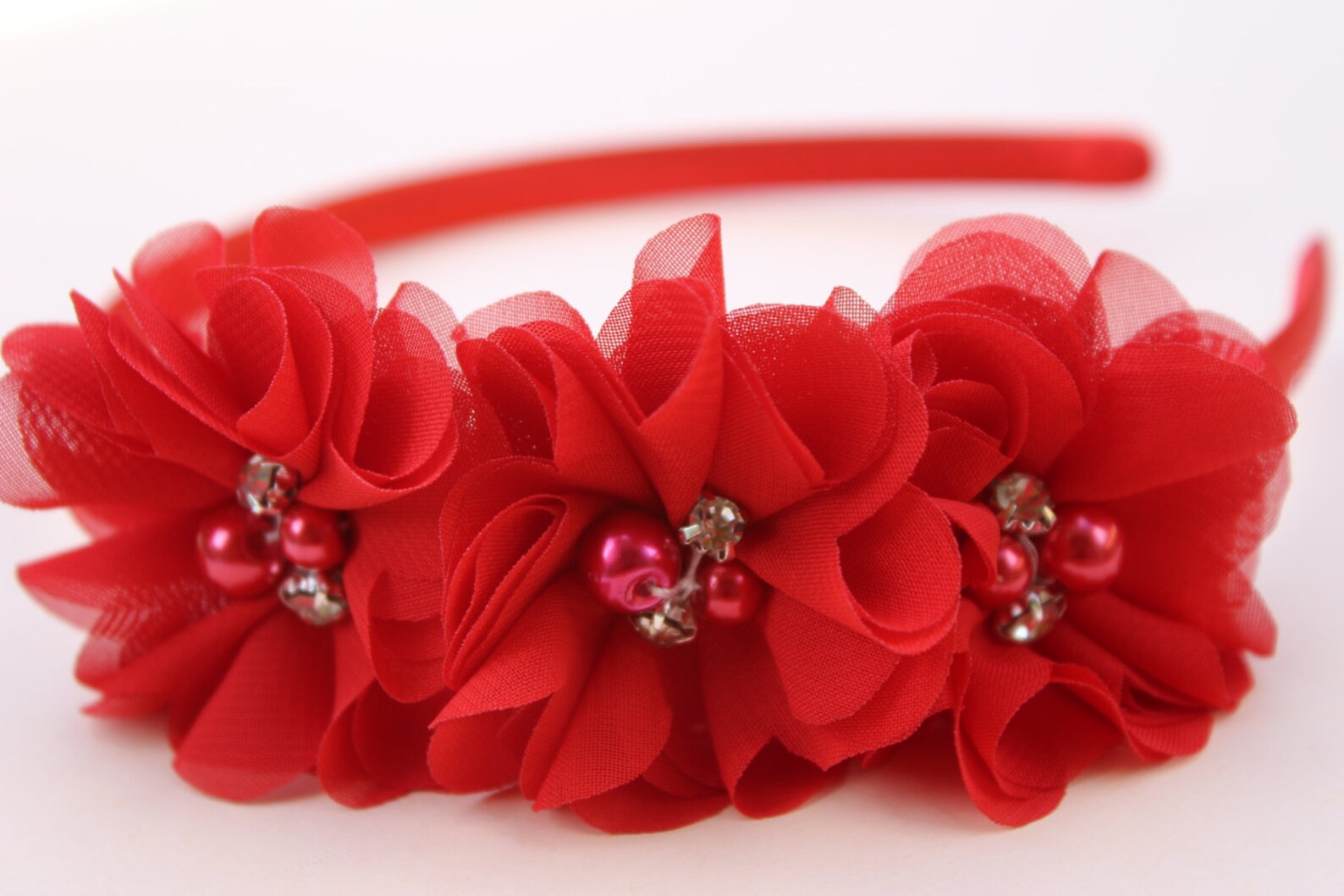Red Girls Headband Red Flower Girl Headband Red Satin - Etsy
