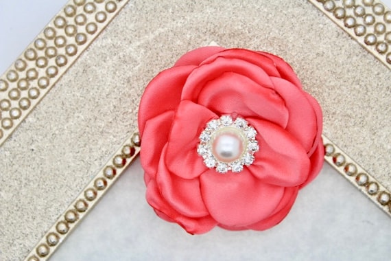 Coral flower hair clip store