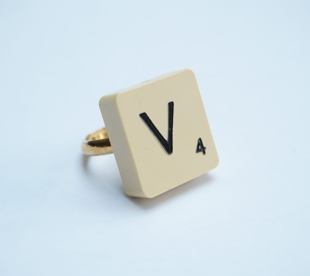 Vintage Scrabble Ring, Letter V Ring, Gold Plated Adjustable Ring ...