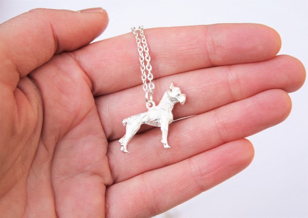 Boxer Dog Pendant // Silver Plated Boxer Dog Necklace W/ 22" Long Chain ...