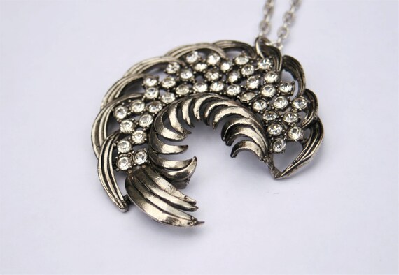 Vintage Crystal Feather Pendant - Art Nouveau Necklac… - Gem
