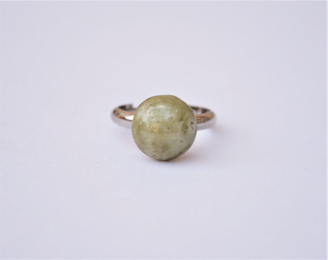 Vintage 1970s Marbled Olive Green Glass Cabochon Ring - Adjustable - Etsy