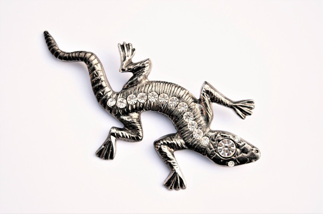 1980s Antiqued Silver Lizard Brooch With Swarovski Crystals - Etsy